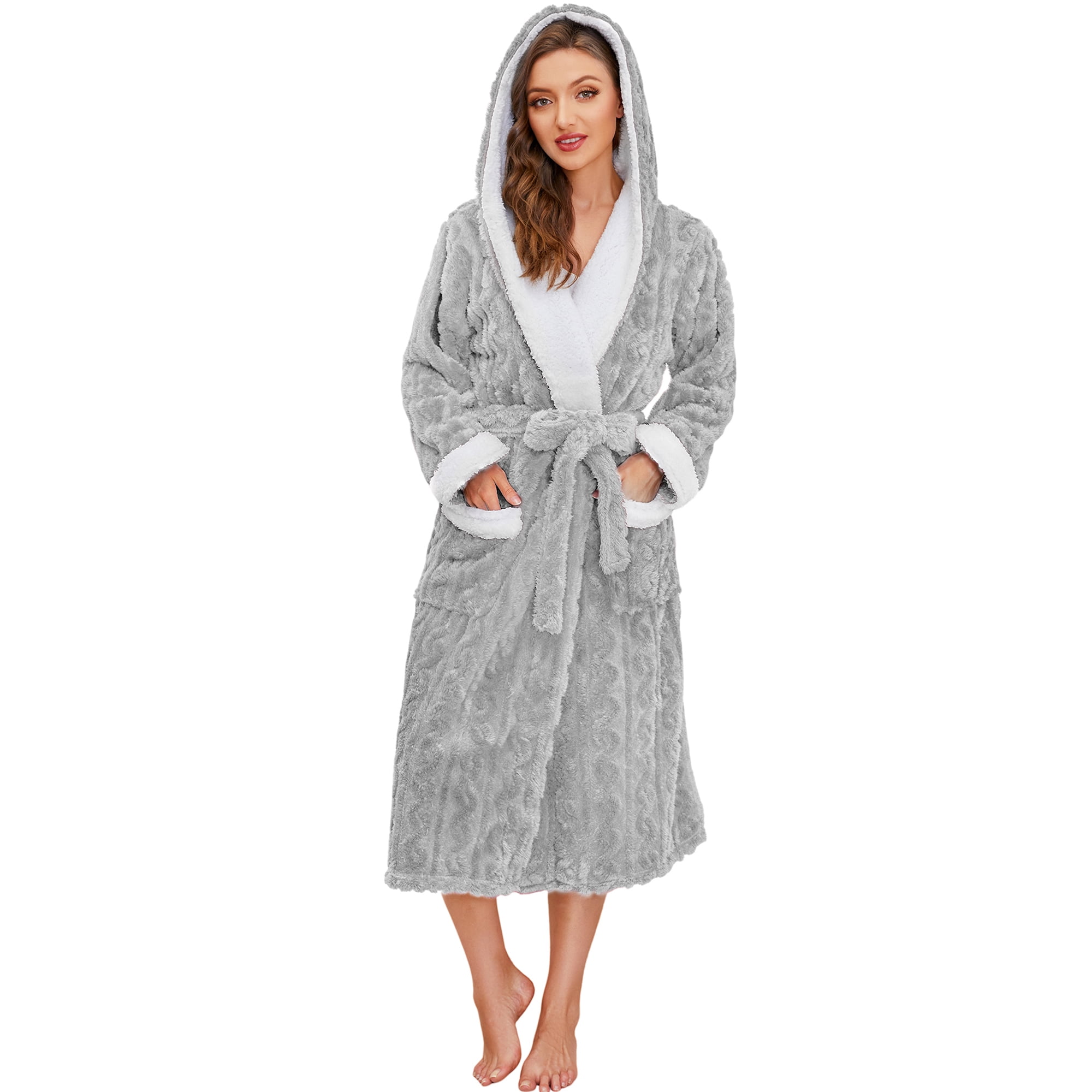 HEARTNICE Fleece Hooded Robes for Women, Soft Long Plush Fluffy ...