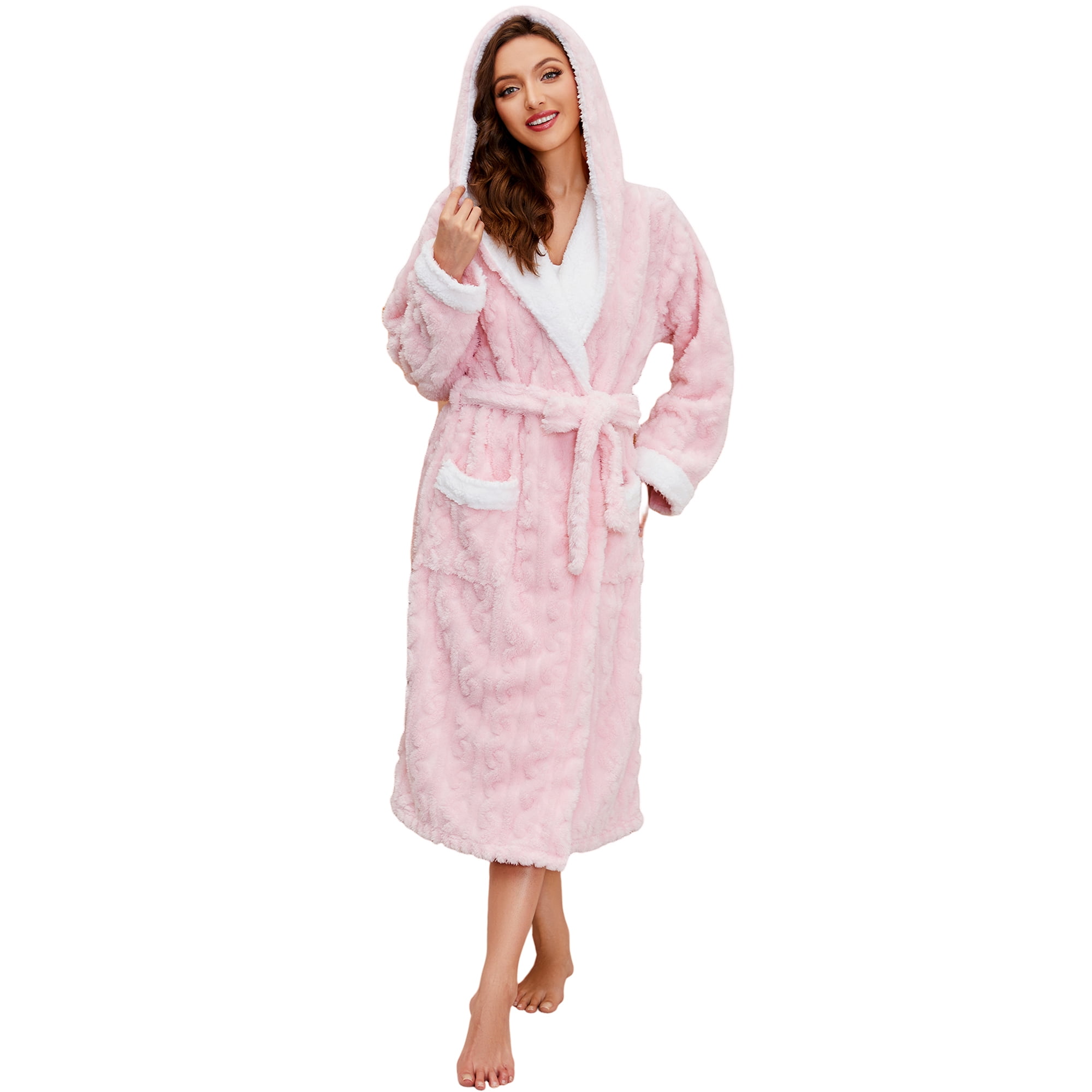 HEARTNICE Fleece Hooded Robes for Women, Soft Long Plush Fluffy ...