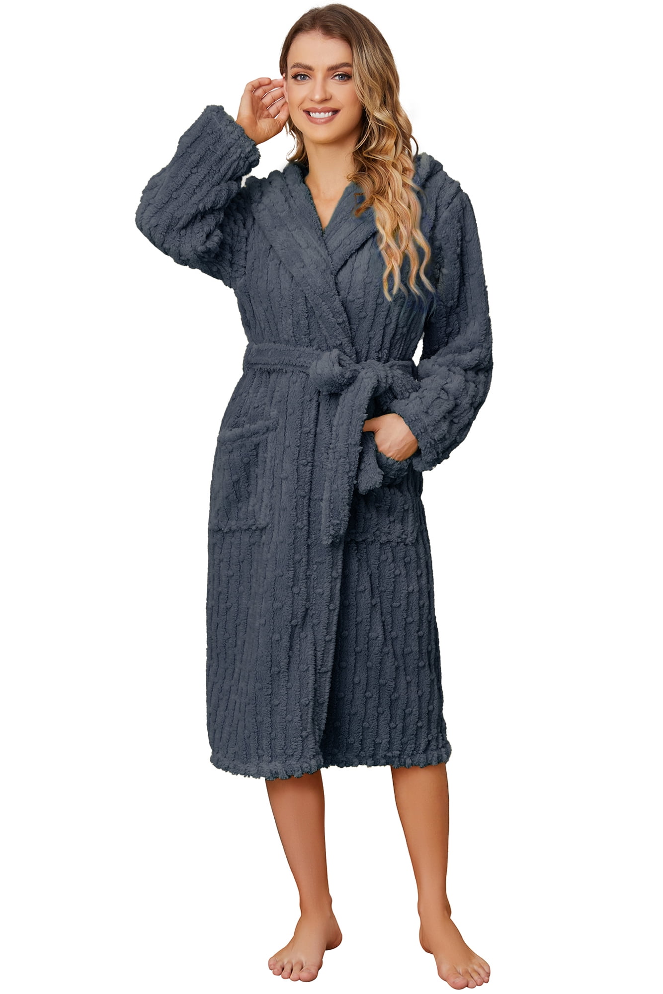 HEARTNICE Fuzzy Robes for Women, Long Plush Hooded Fluffy Warm ...