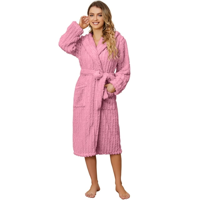 HEARTNICE Fuzzy Robes for Women, Long Plush Hooded Fluffy Warm ...
