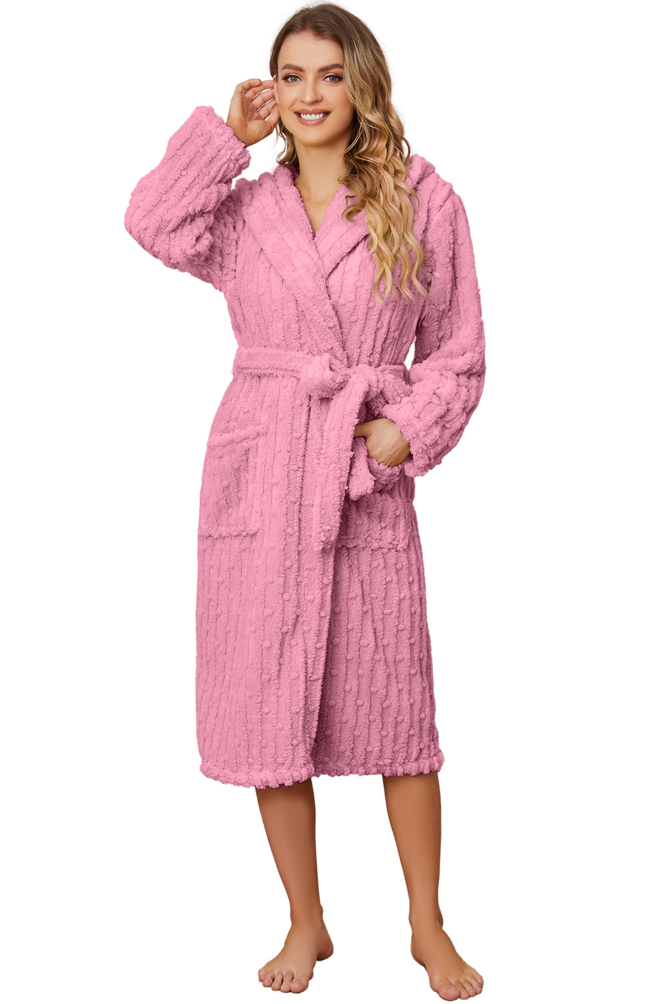 HEARTNICE Fuzzy Robes for Women, Long Plush Hooded Fluffy Warm ...
