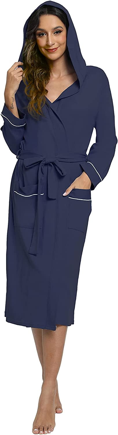 HEARTNICE Hooded Robe for Women, Soft Kimono Spa Knit Long Bathrobe ...