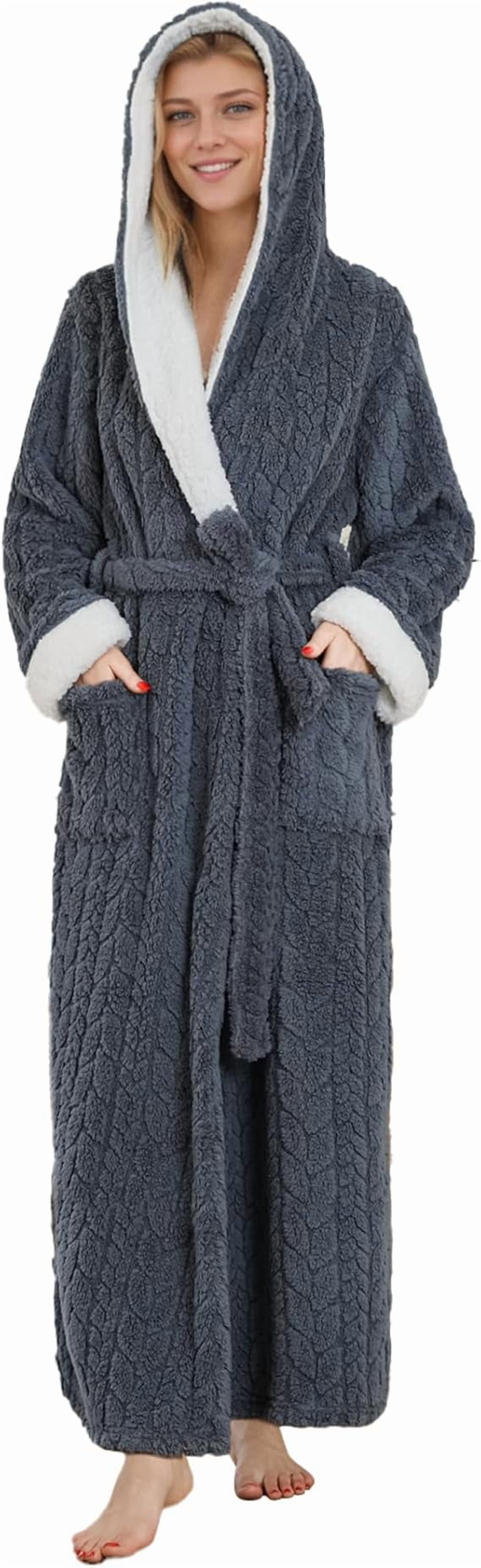 HEARTNICE Plush Full-Length Hooded Robe for Women, Cozy Warm Winter ...