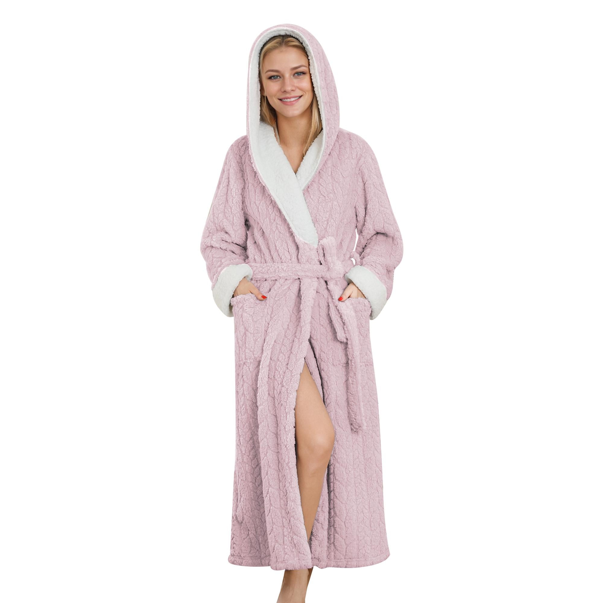 HEARTNICE Plush Full-Length Hooded Robe for Women, Cozy Warm Winter ...