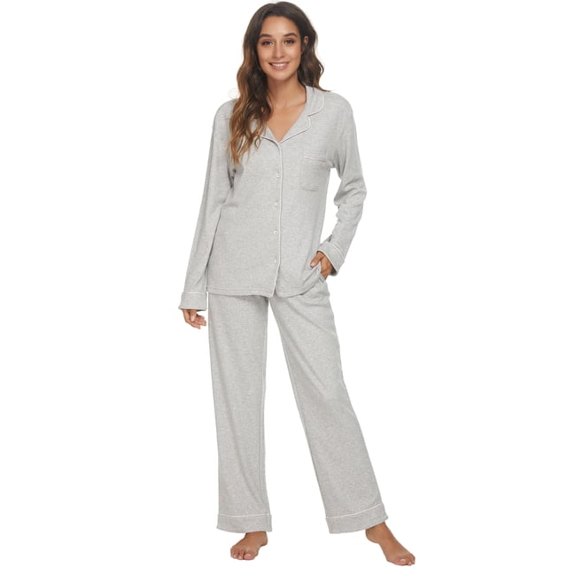 HEARTNICE Women's Cotton Lounge Pajama Set, Button Up, Long Sleeve ...