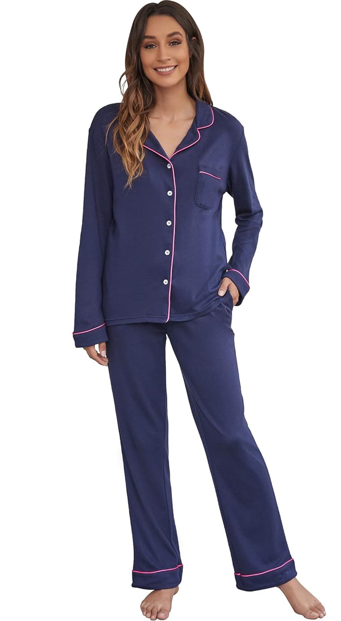 HEARTNICE Women's Cotton Lounge Pajama Set with Pockets, Button Up ...