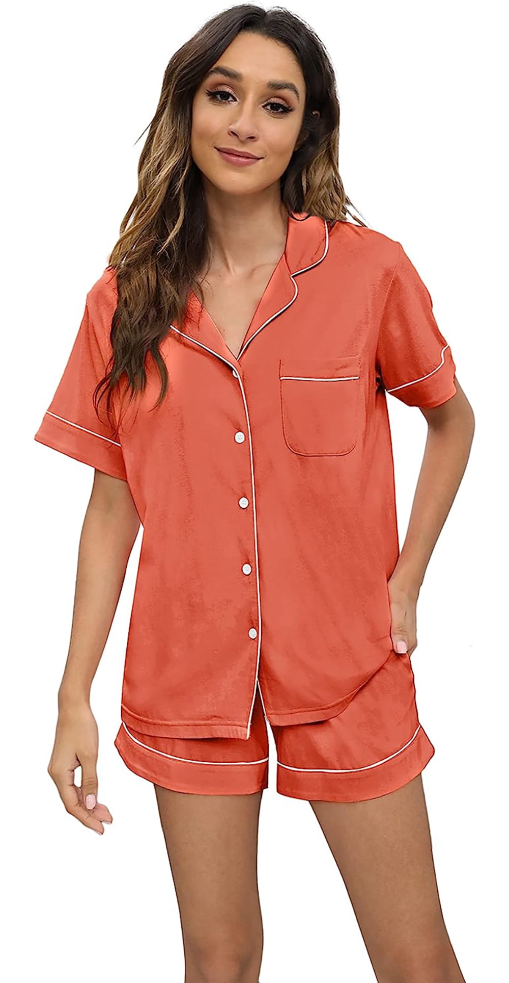 HEARTNICE Women Button up Pajama Set, Summer Lightweight Shorts ...