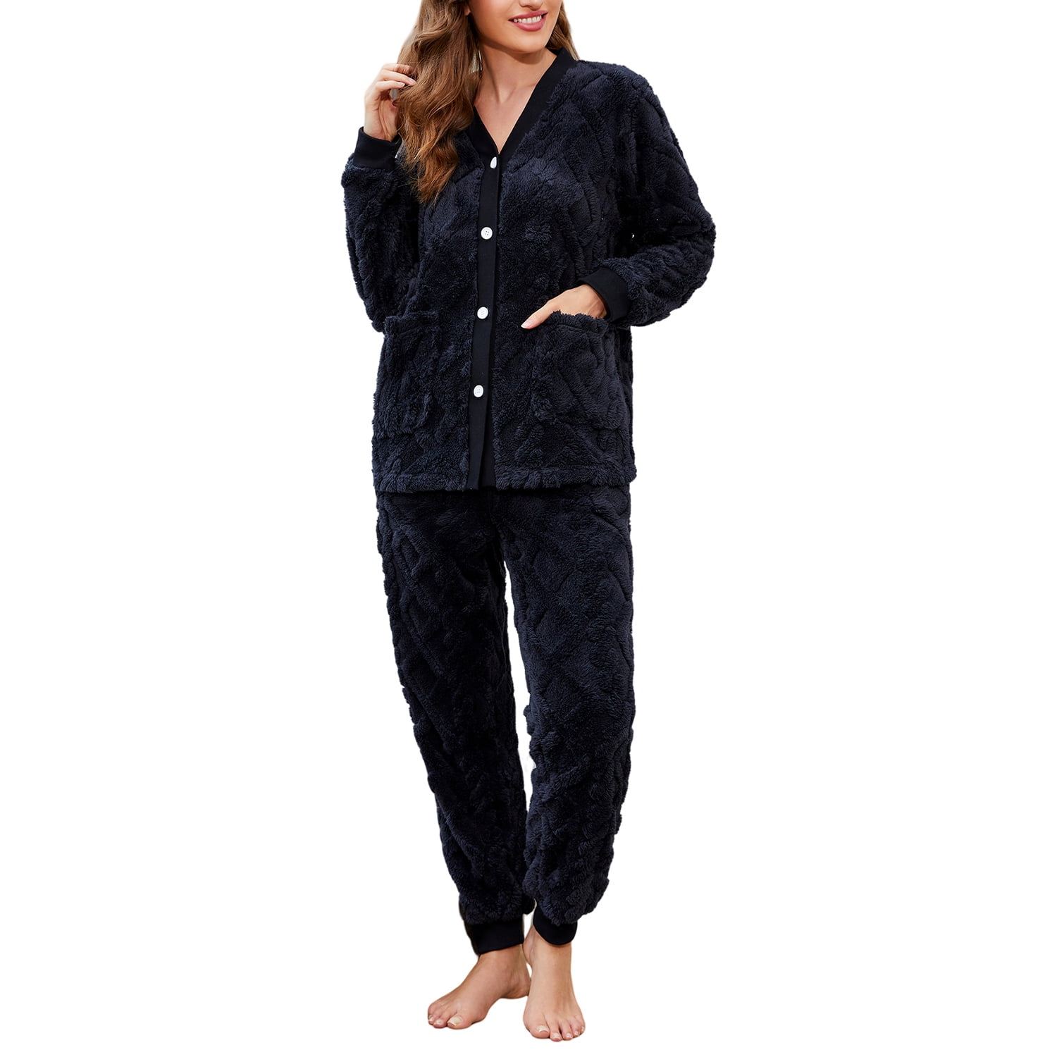 HEARTNICE Women Fuzzy Pajama Set, Warm Fluffy Sleepwear Plush ...