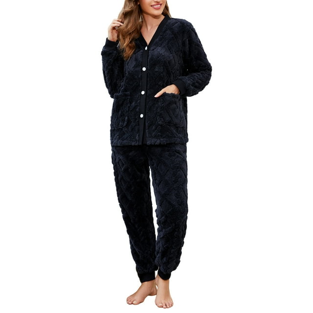 HEARTNICE Women Fuzzy Pajama Set, Warm Fluffy Sleepwear Plush ...