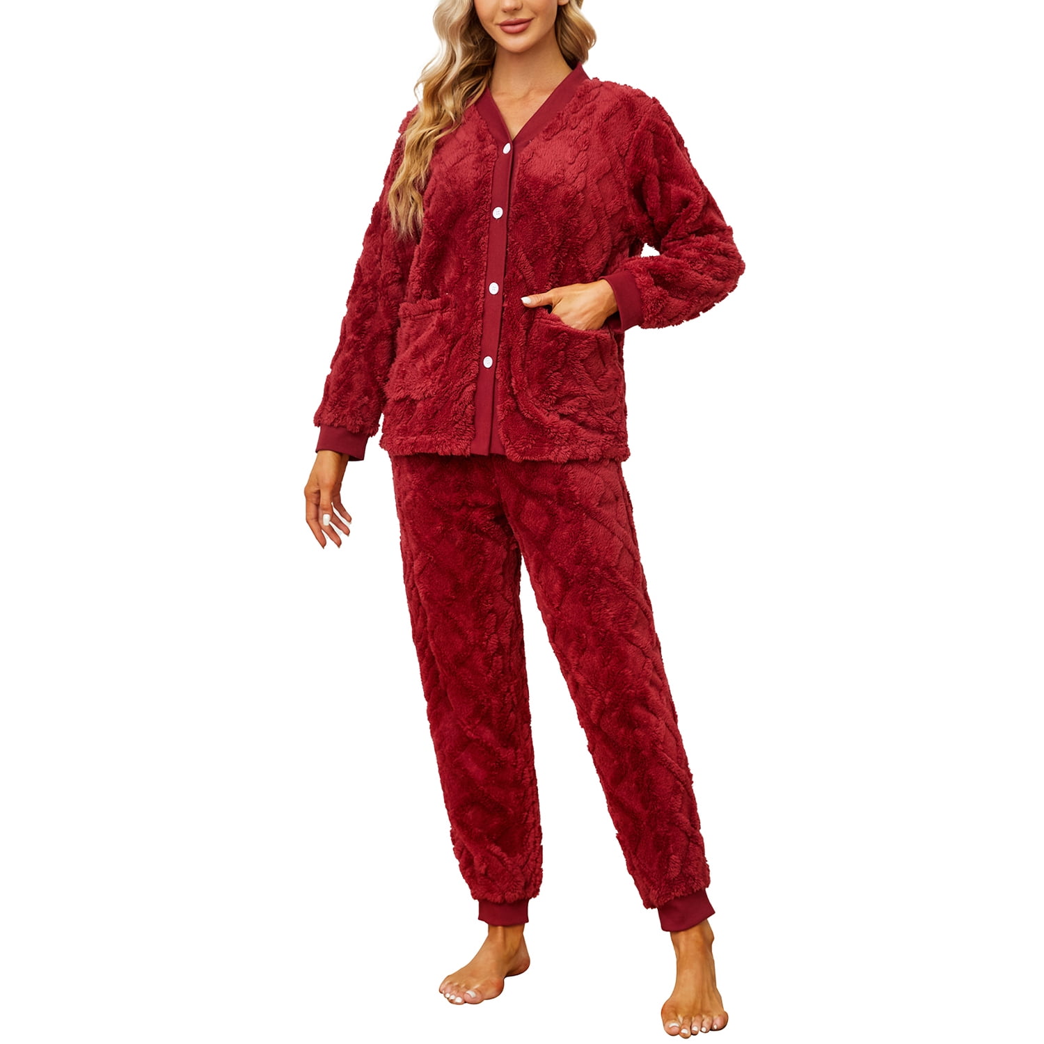 HEARTNICE Women Fuzzy Pajama Set, Warm Fluffy Sleepwear Plush ...