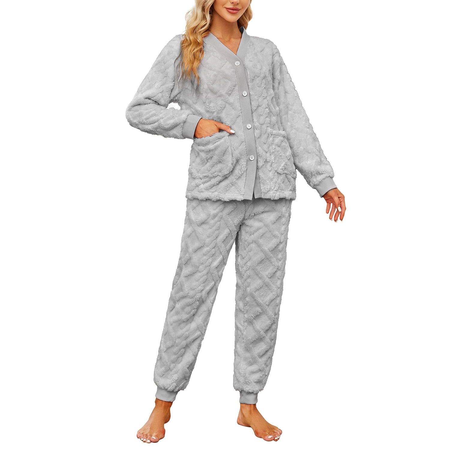 HEARTNICE Women Fuzzy Pajama Set, Warm Fluffy Sleepwear Plush ...