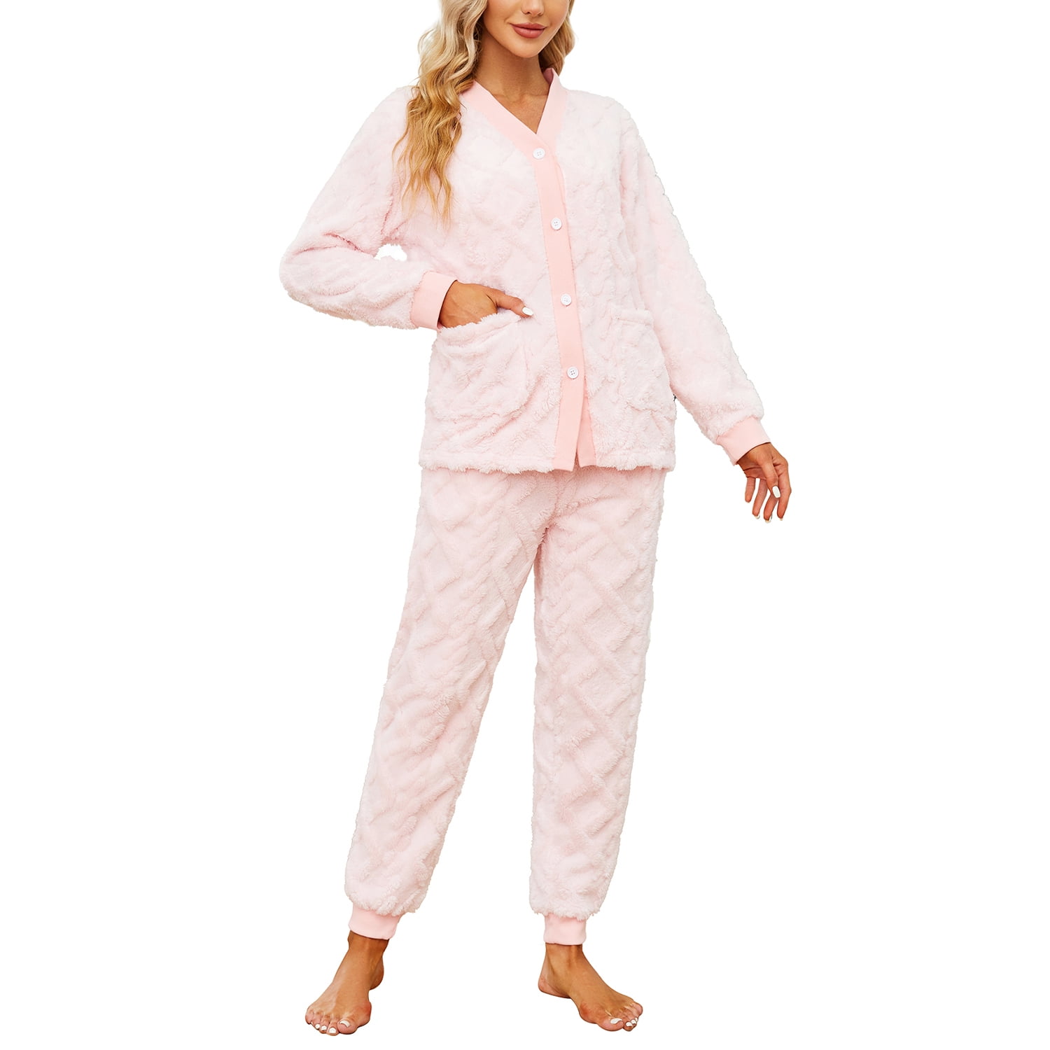 HEARTNICE Women Fuzzy Pajama Set, Warm Fluffy Sleepwear Plush ...