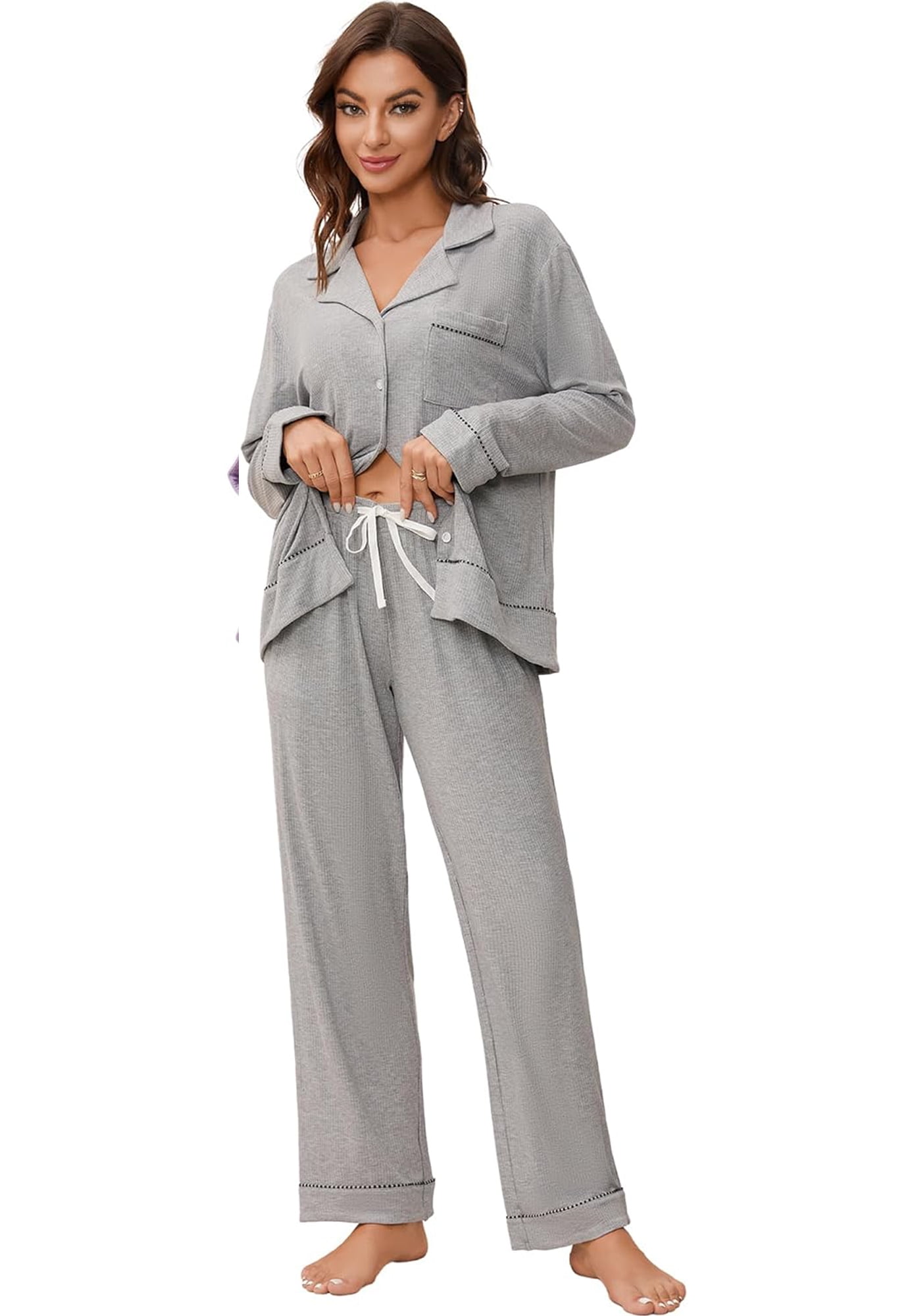 HEARTNICE Women Pajama Sets, Button Up Long Sleeve knit Sleepwear Soft ...