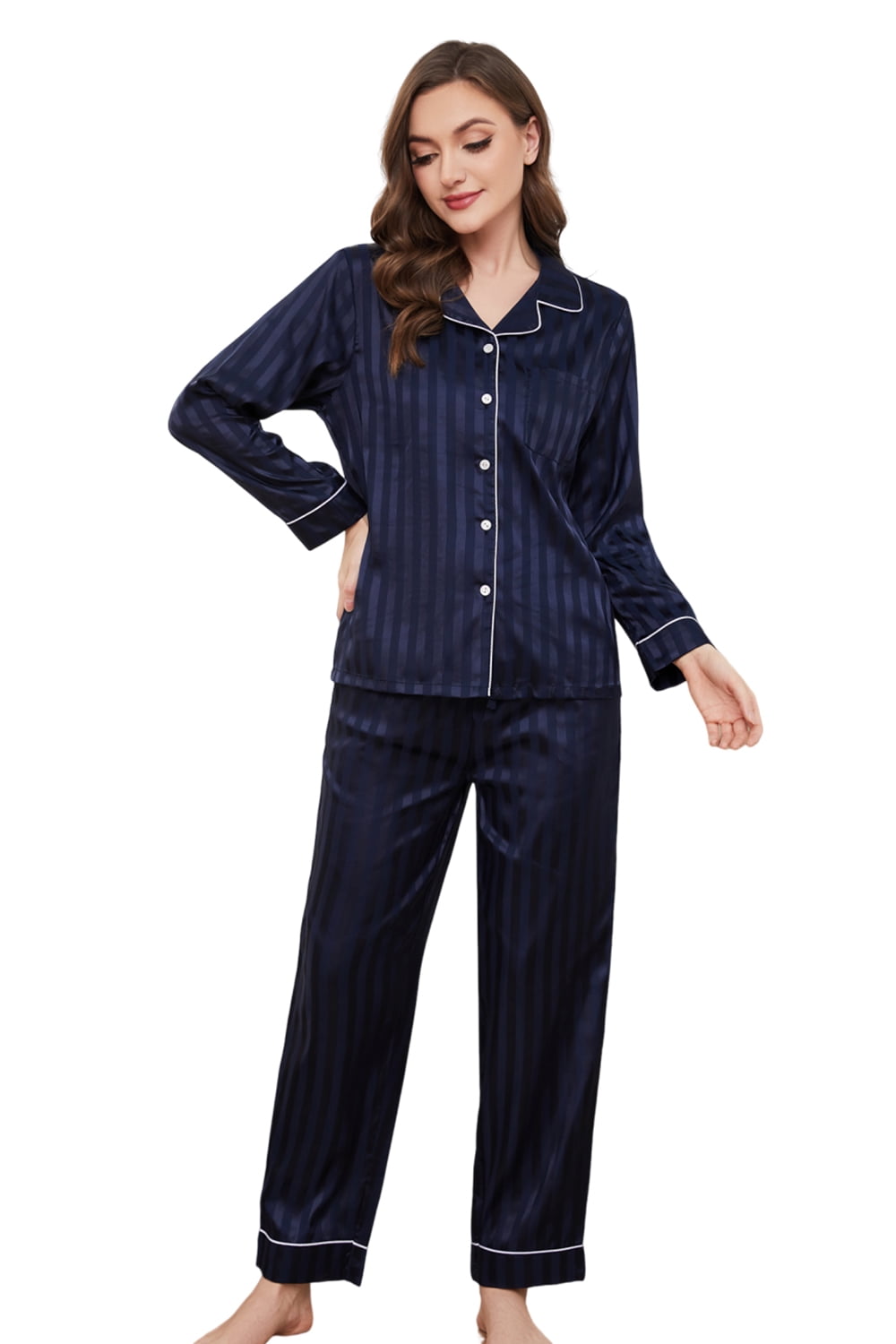 HEARTNICE Women Satin Pajamas Set, Long Sleeve Silk Pajamas for Women ...