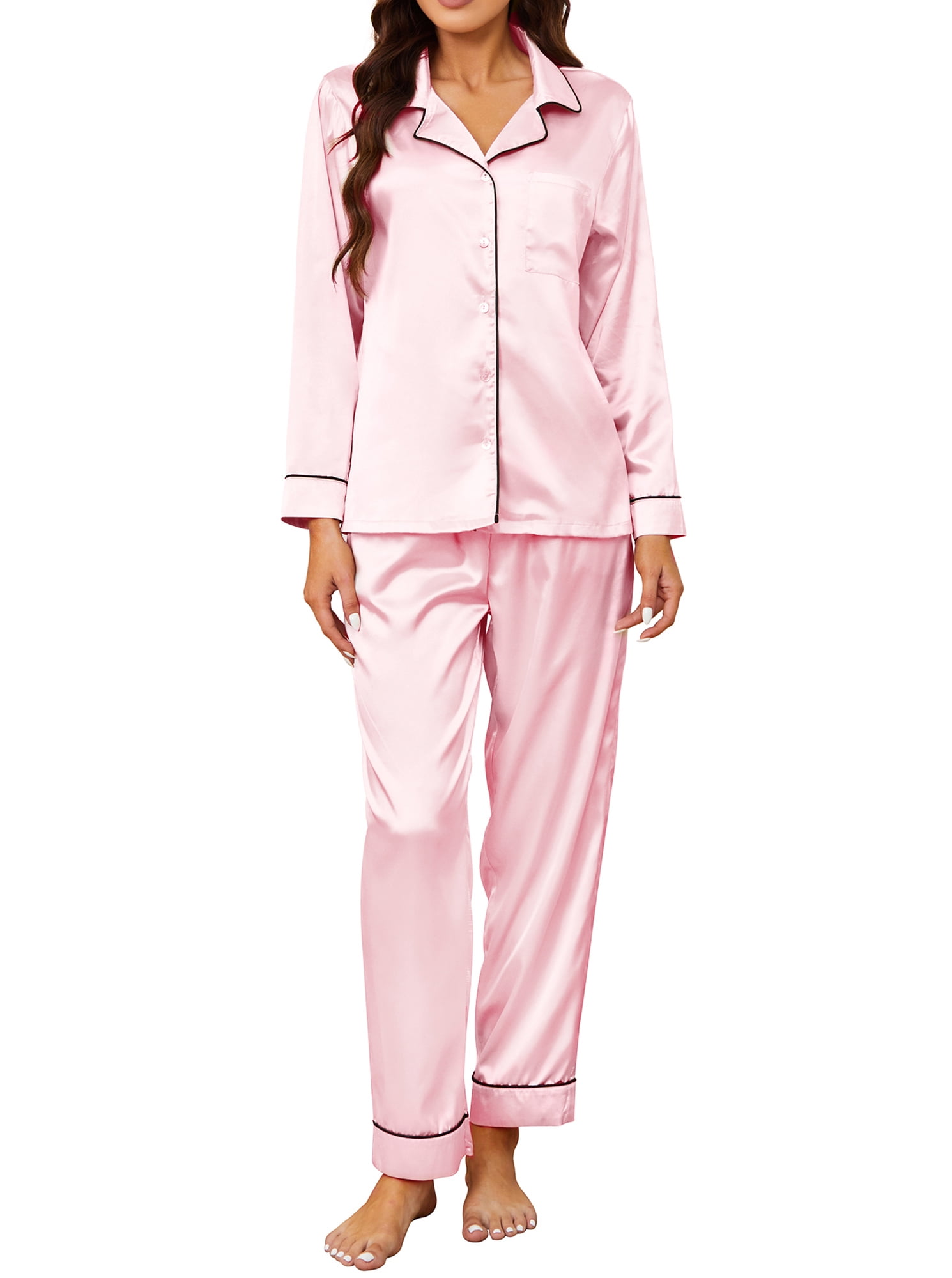 HEARTNICE Women Silk Pajamas Set, Button Down Satin Sleepwear ...