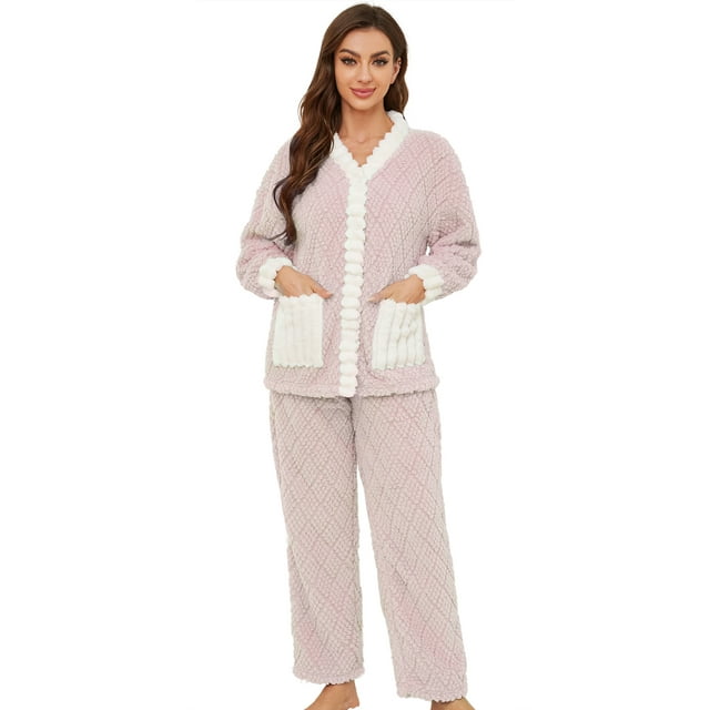 HEARTNICE Women's Fleece Pajama Set, Cozy Plush Lounge Sleepwear ...