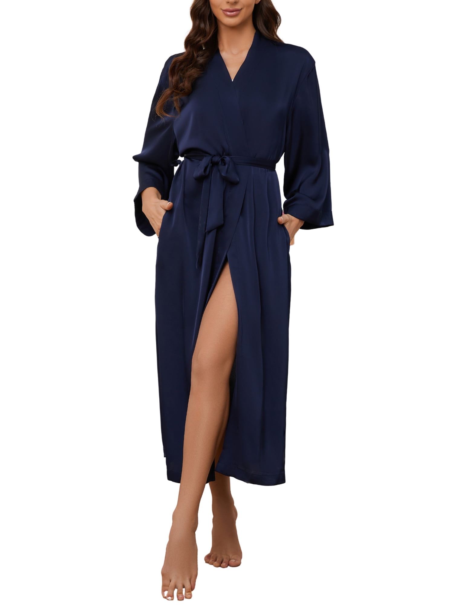 HEARTNICE Women's Silk Full-length Robe, Soft Satin Lightweight ...