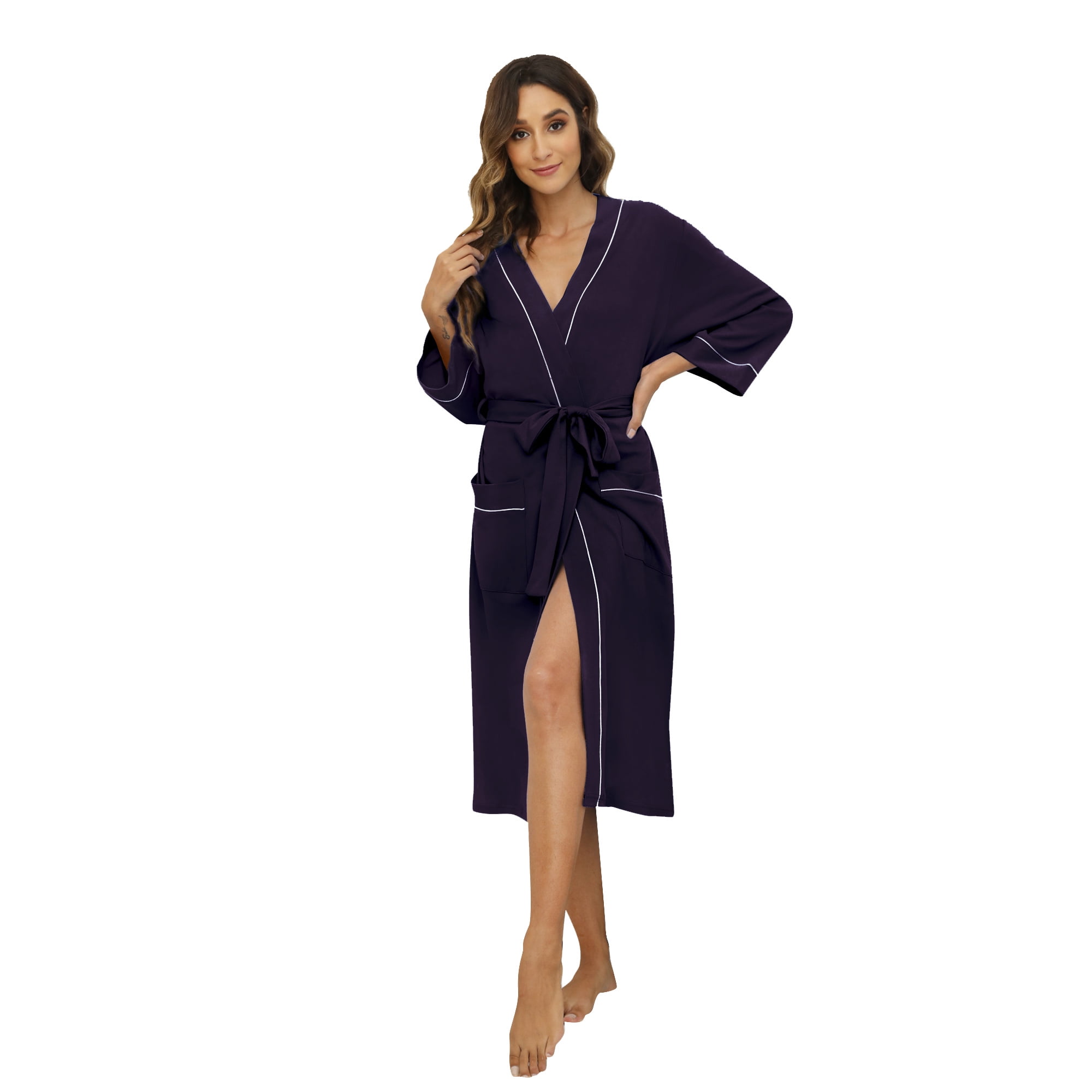 HEARTNICE Womens Cotton Robe, Soft Long Bathrobe Spa Knit Lightweight ...