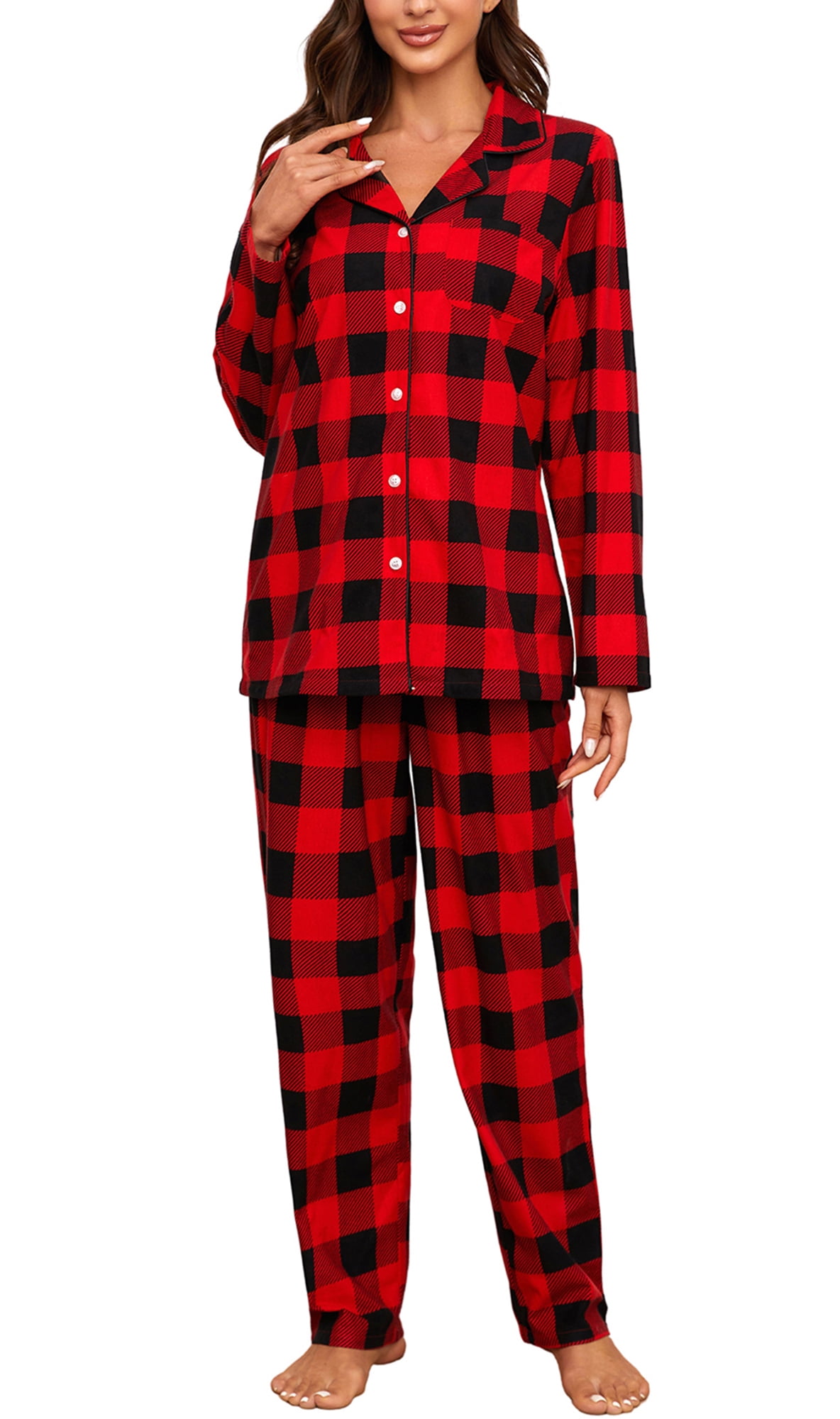 HEARTNICE Womens Flannel Pajama Set, Long Warm Pajamas Lightweight Pjs ...