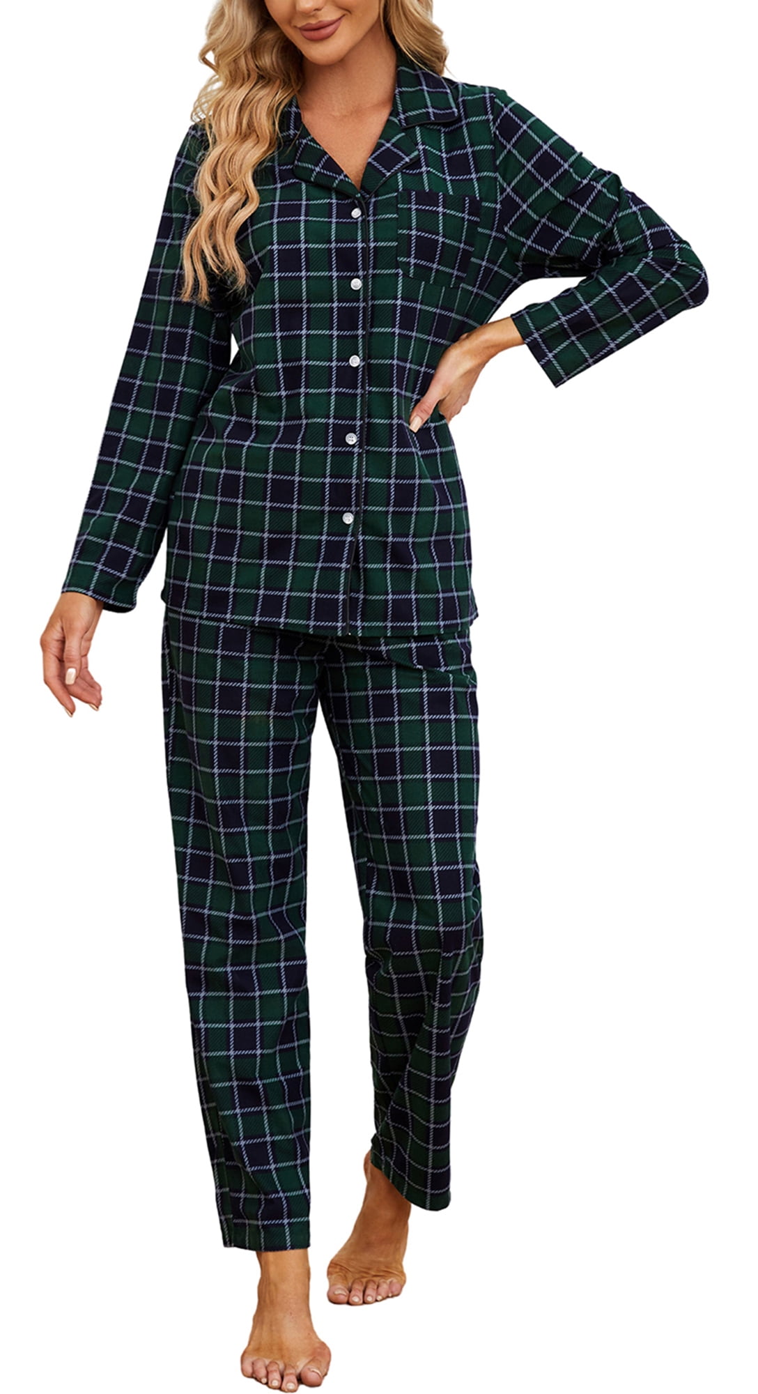 HEARTNICE Womens Flannel Pajama Set, Long Warm Pajamas Lightweight Pjs ...