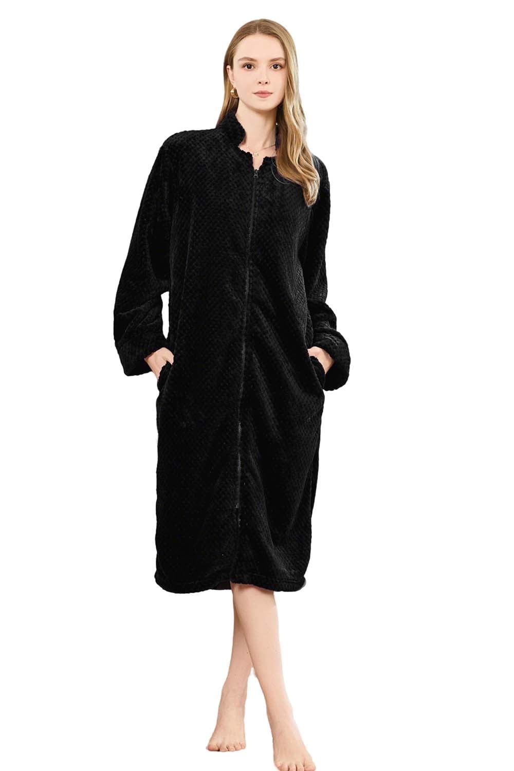 HEARTNICE Womens Flannel Zipper Robe, Cozy Long Sleeve Loungewear Soft ...