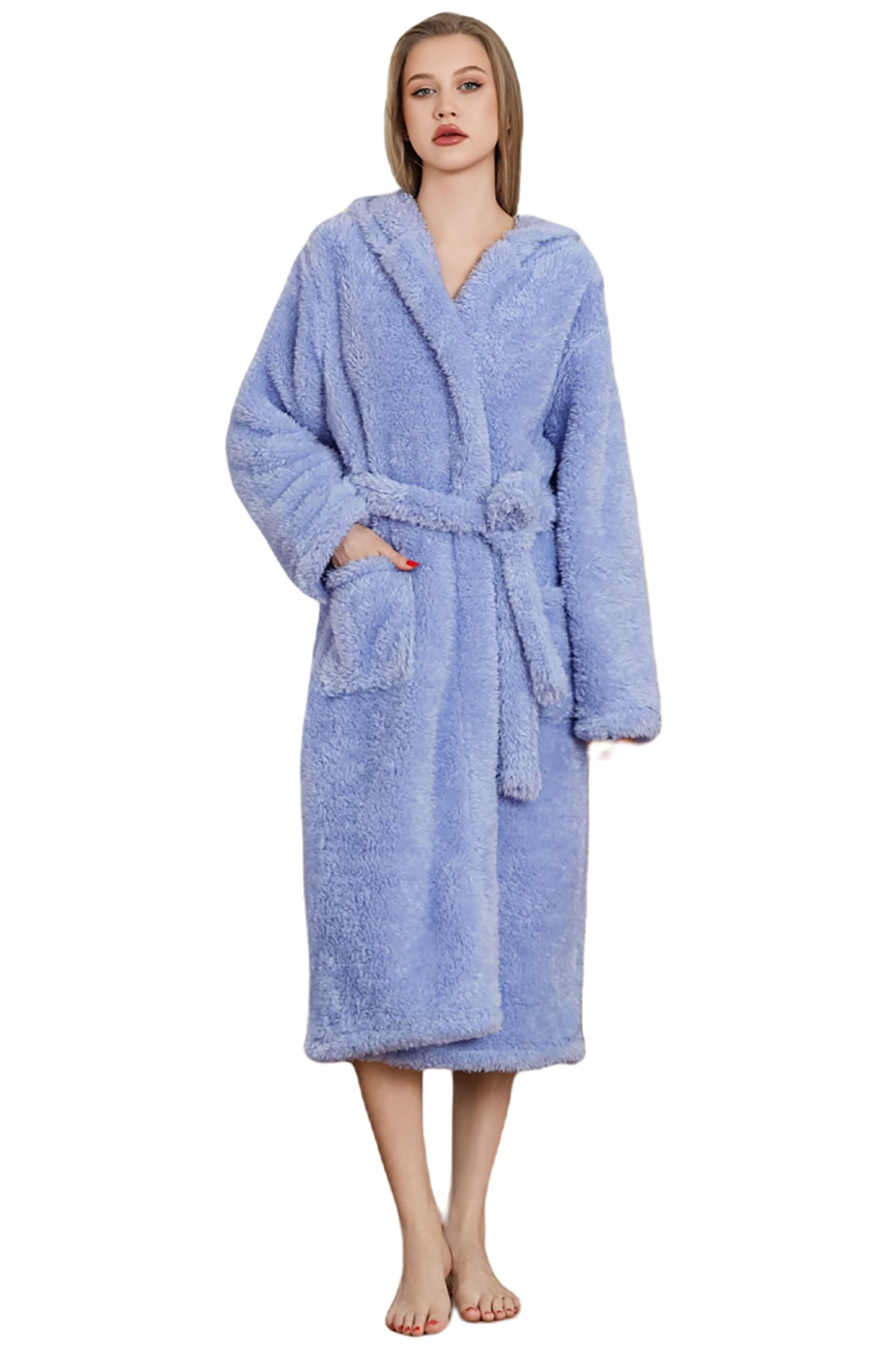 HEARTNICE Womens Fleece Hooded Robe, Soft Fluffy Long Warm Bathrobes ...
