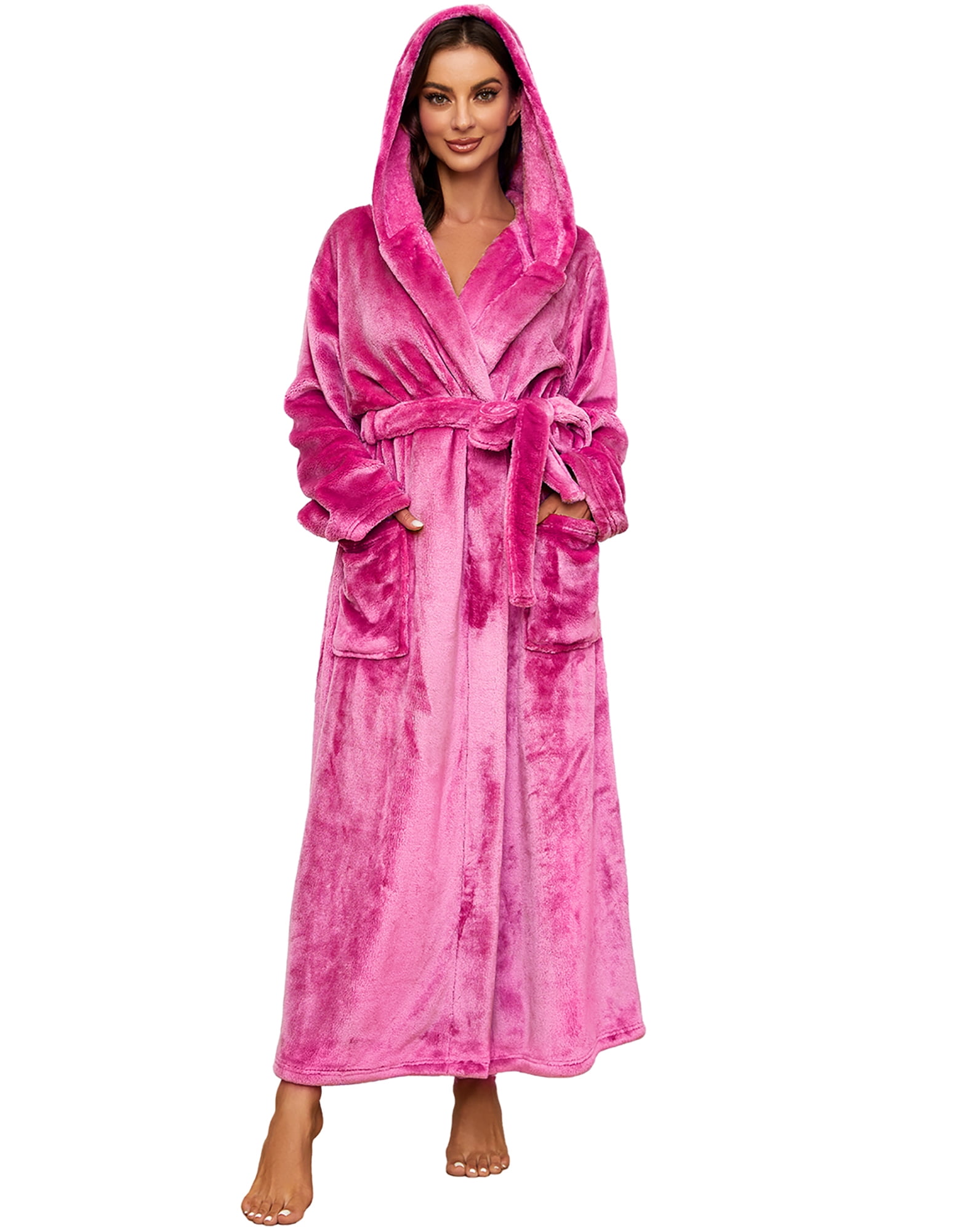 HEARTNICE Womens Fleece Hooded Robe, Soft Full Length Thick Plush Bathrobe House Coat,(Rose,S-M ...