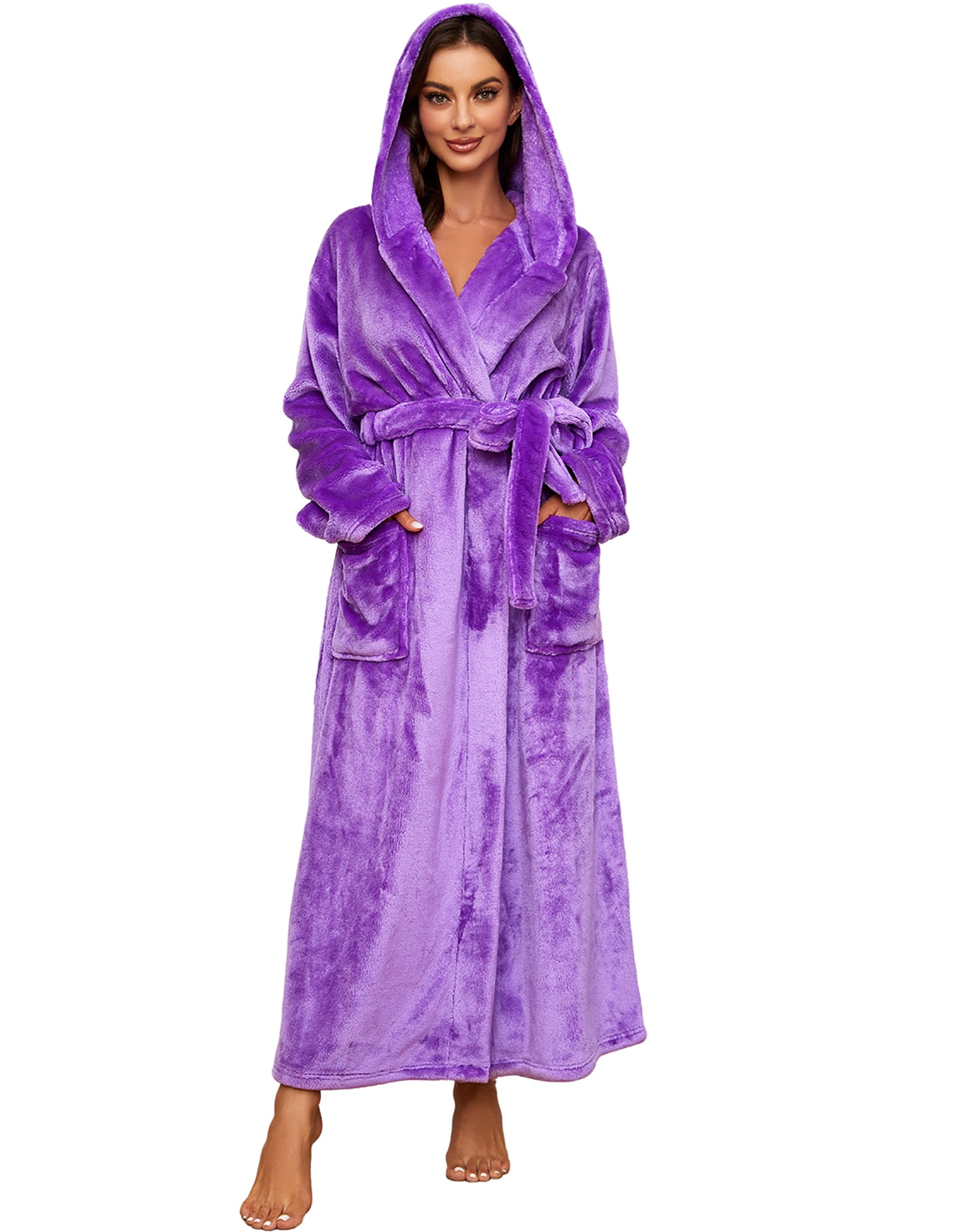 HEARTNICE Womens Fleece Hooded Robe, Soft Full Length Thick Plush ...