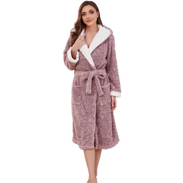 HEARTNICE Women's Soft Plush Long Bathrobe, Warm Pineapple Fleece, Convenient Pockets, Secure ...
