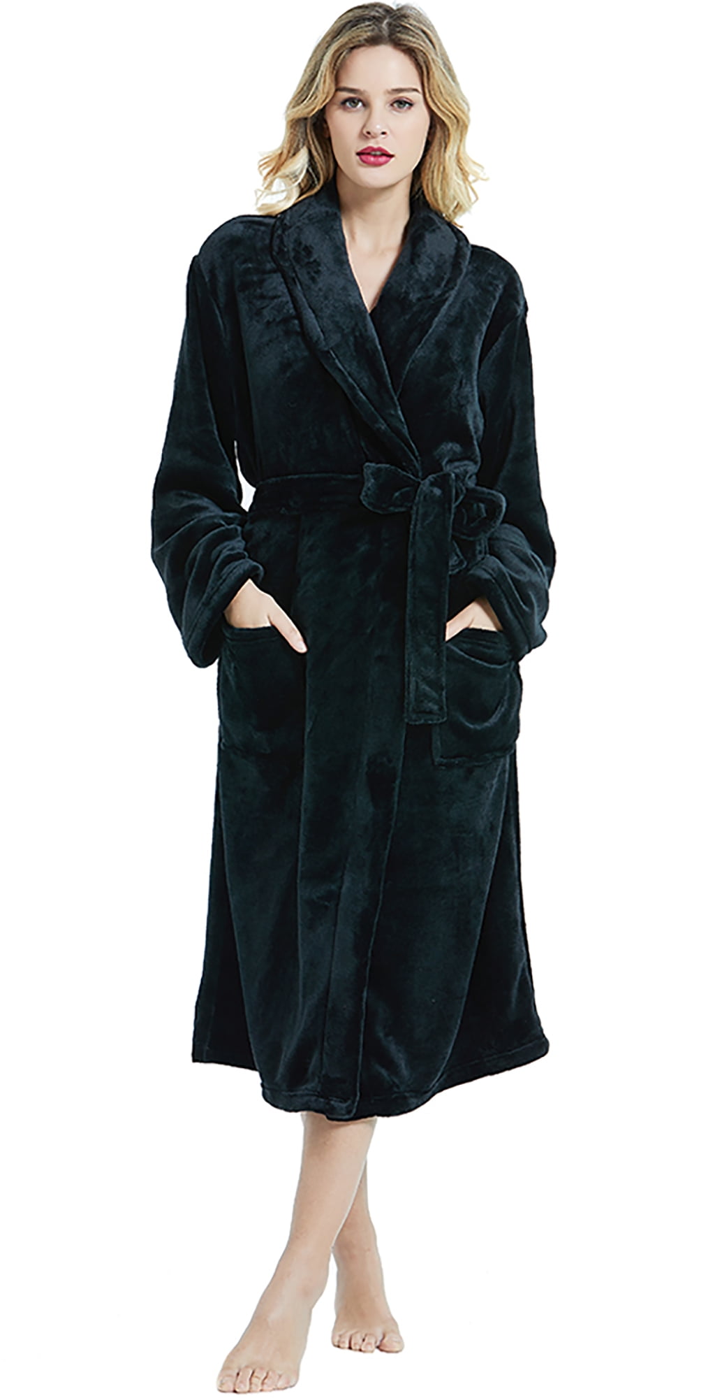 HEARTNICE Full Length Womens Fleece Robes, Plush Warm Bathrobe, House Coat (Black,2XL-3XL ...