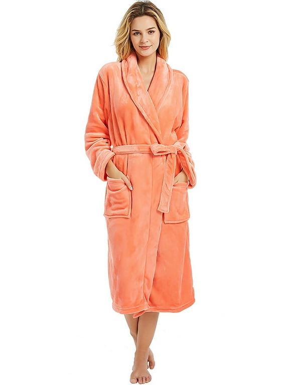 U2SKIIN Womens Plush Robe, Soft Fluffy Bathrobe Lightweight Button Warm ...