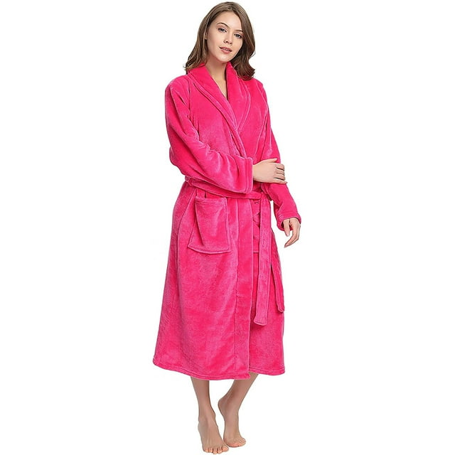 HEARTNICE Full Length Womens Fleece Robes, Plush Bathrobe with Belt, Soft Warm, Rose, S-M ...