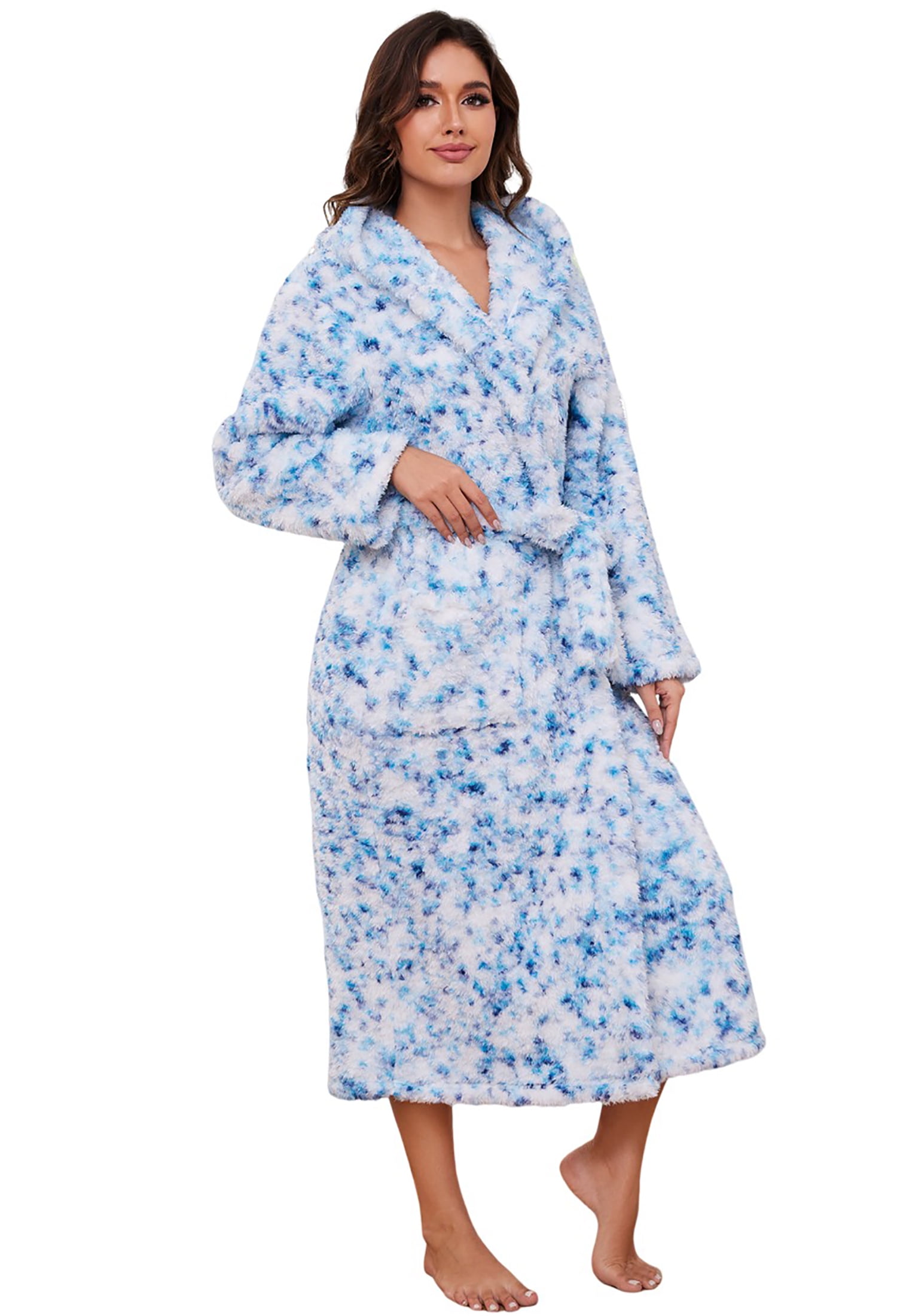 HEARTNICE Womens Hooded Fleece Robe, Fluffy Warm Plush Bathrobe Soft ...