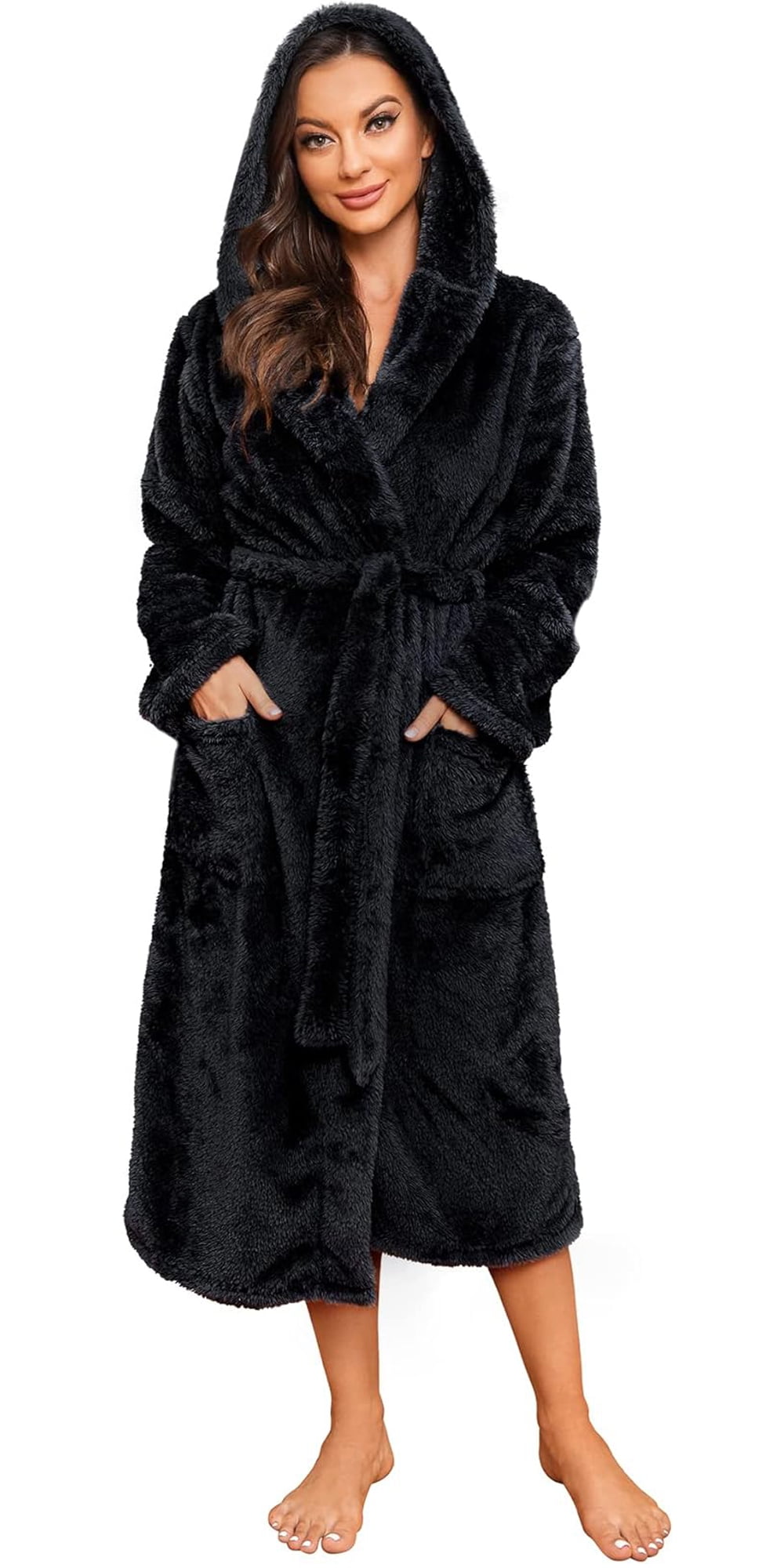 HEARTNICE Full Length Plus Size Women's Hooded Fleece Robe, Warm Thick ...