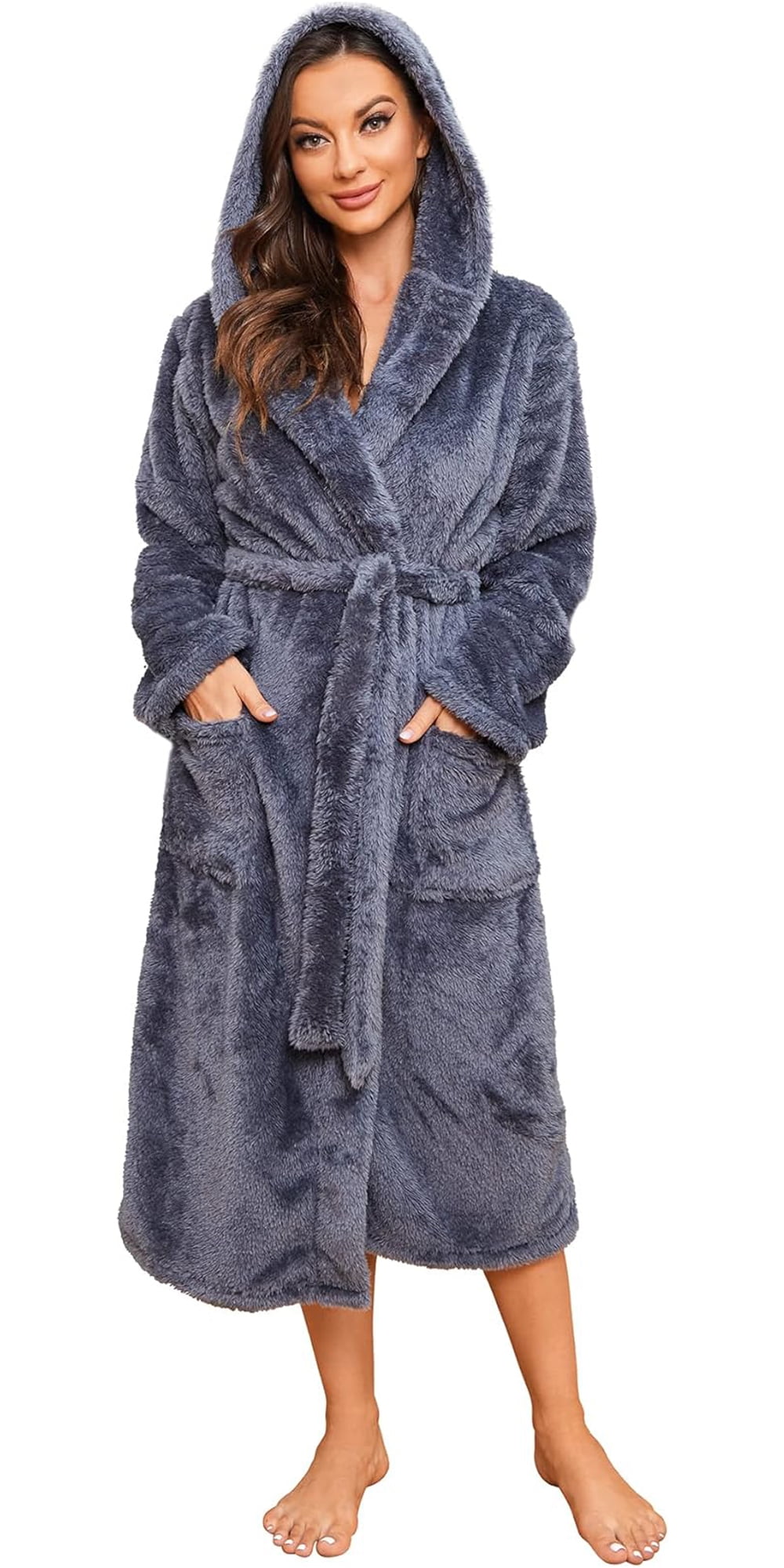 HEARTNICE Full Length Hooded Fleece Bath Robe, Womens Thick Warm Plush ...