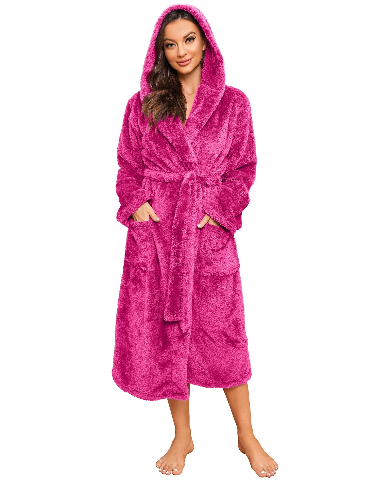 HEARTNICE Womens Hooded Fleece Robe, Long Fluffy Thick Warm Plush ...