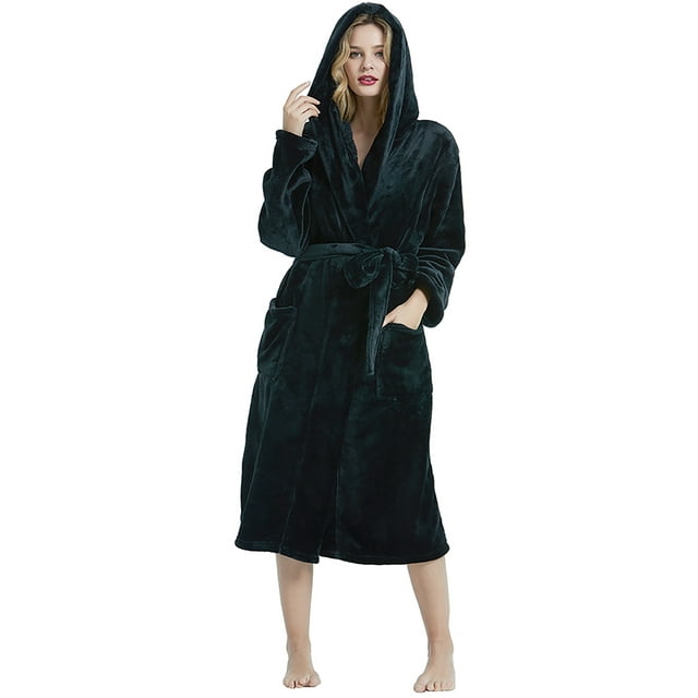 HEARTNICE Womens Hooded Fleece Robe, Soft Plush Bathrobe with Pockets ...