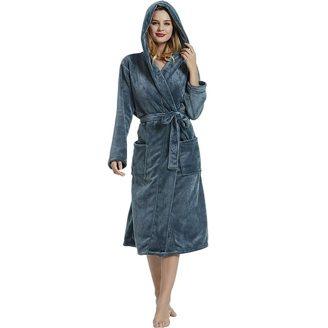 HEARTNICE Womens Hooded Fleece Robe, Plush Bathrobe Soft Warm Long Robes,(Dark Gray,L-XL ...