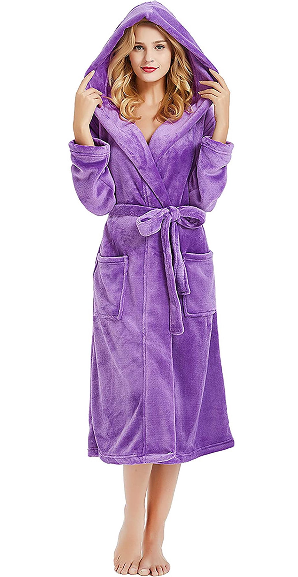 HEARTNICE Full Length Women's Hooded Fleece Bathrobe, Soft Warm Plush ...