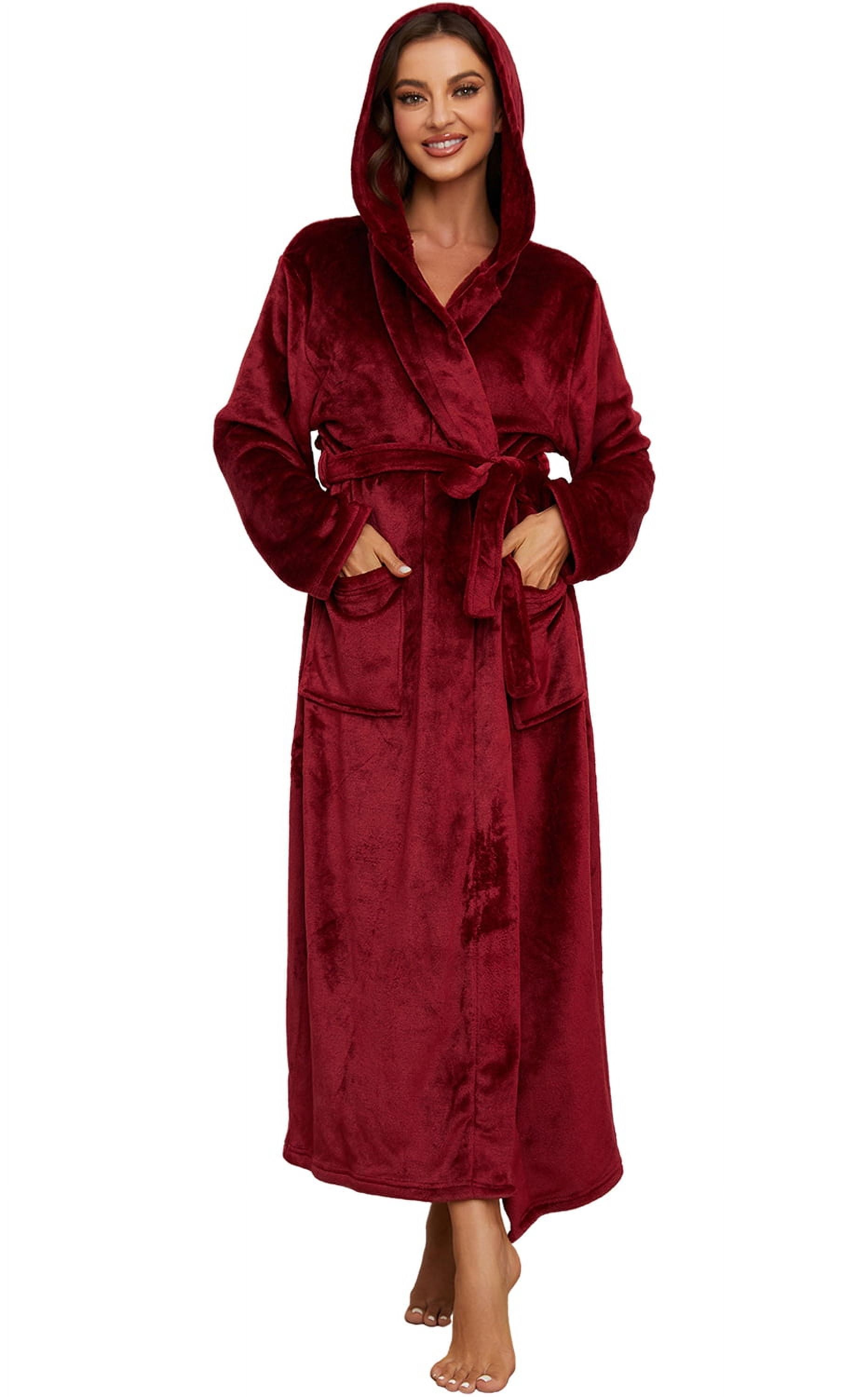 HEARTNICE Women's Hooded Long Robe, Warm Fleece Full-Length Bathrobe ...