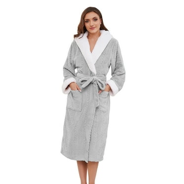 HEARTNICE Womens Fleece Robes, Hooded Warm Long Bathrobe Fluffy Loungewear,(Light Grey Mel.L-XL ...