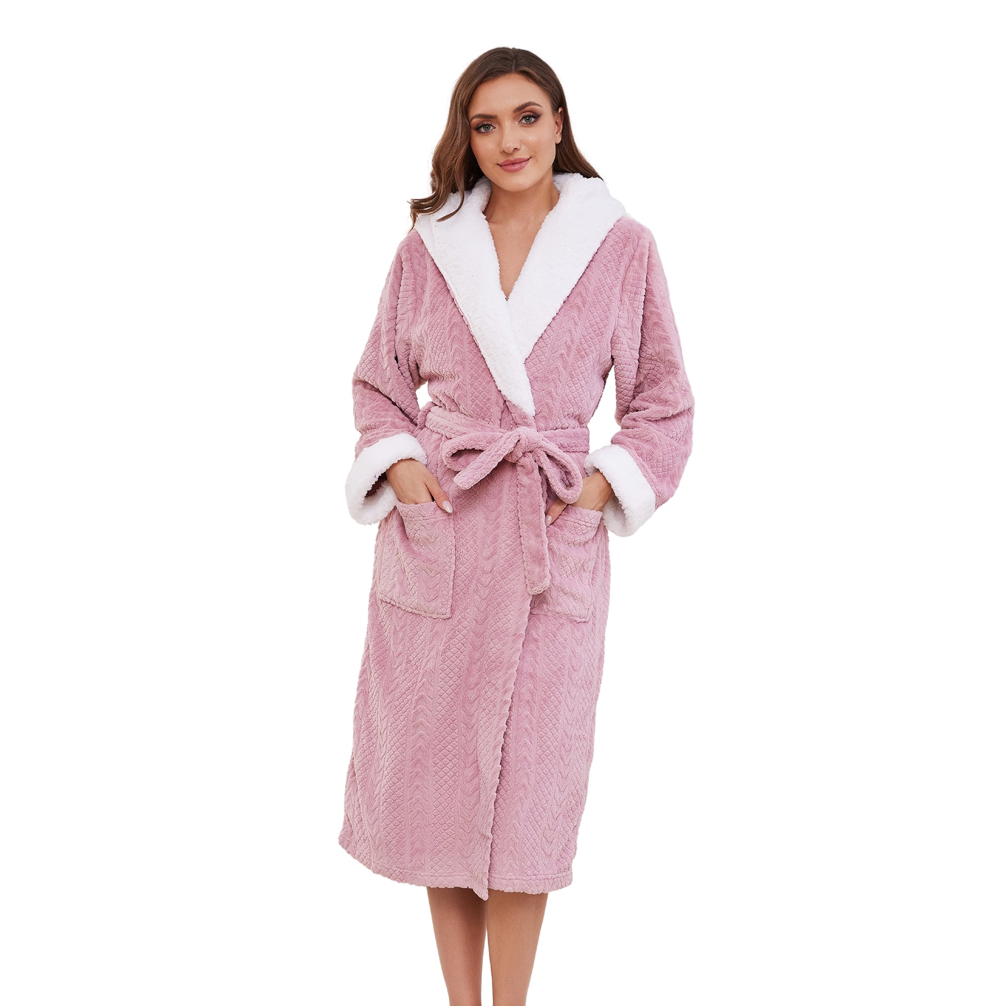 HEARTNICE Womens Hooded Robe, Soft Fluffy Fleece Long Warm Bathrobes ...