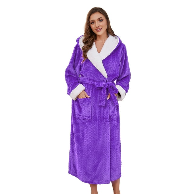 HEARTNICE Womens Hooded Robe, Soft Fluffy Fleece Long Warm Bathrobes ...