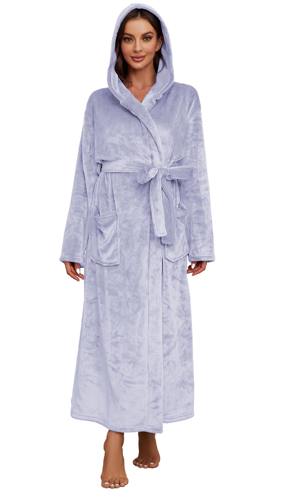 HEARTNICE Womens Hooded Robe, Soft Warm Fleece Bathrobes Full Length ...
