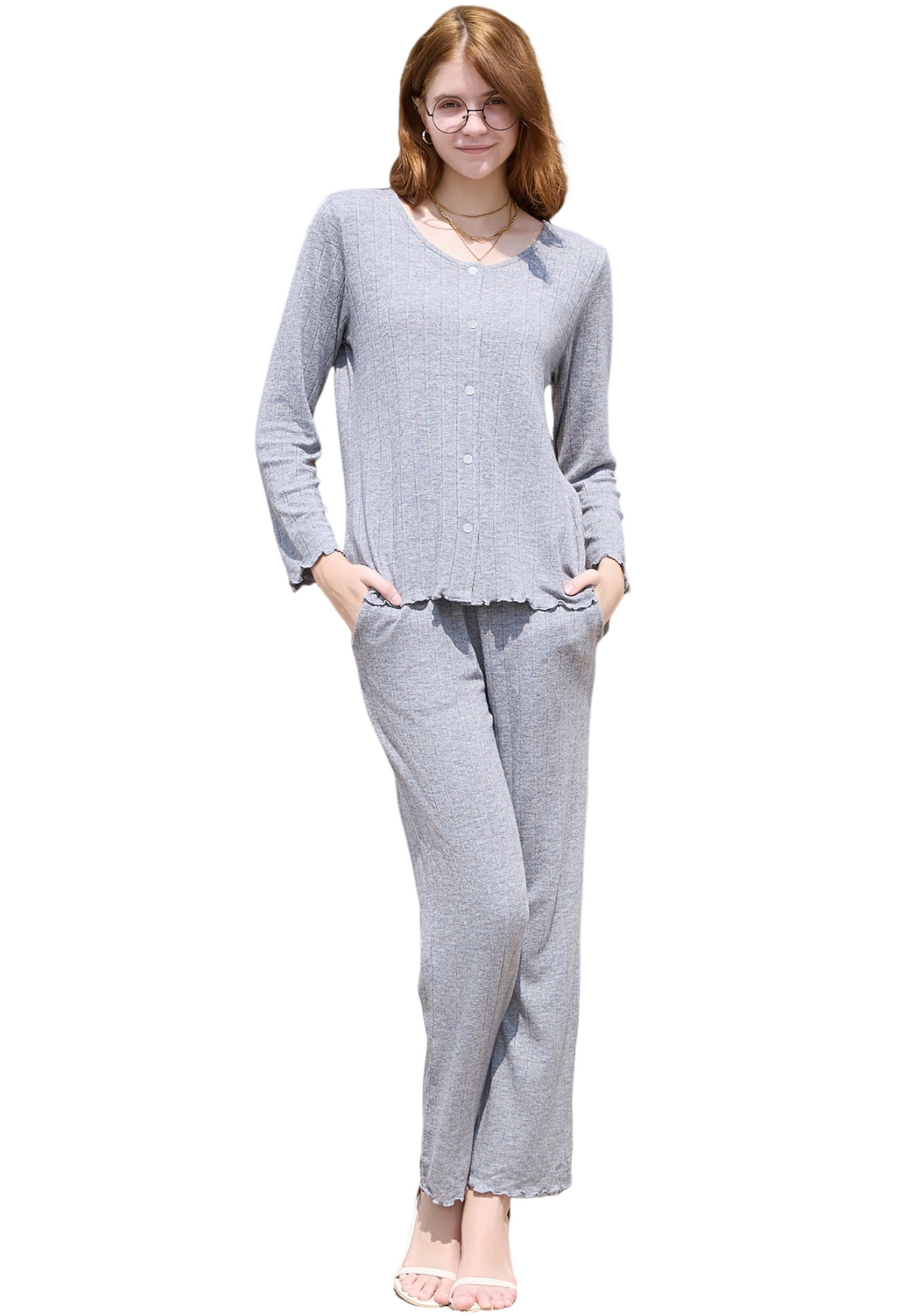 HEARTNICE Womens Pajama Set, Soft Long Sleeve Button-up Sleepwear ...