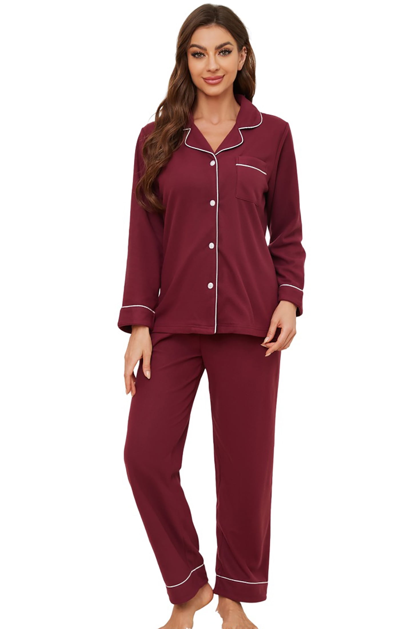HEARTNICE Womens Pajama Sets, Flannel Knit Soft Button Down Loungewear ...