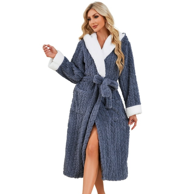 HEARTNICE Womens Plush Hooded Robe, Soft Fluffy Fleece Long Warm Bathrobes,(Dark Grey,L-XL ...
