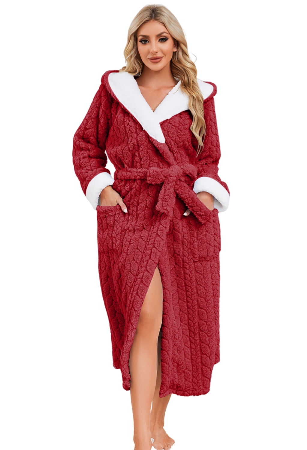 HEARTNICE Womens Plush Hooded Robe, Soft Fluffy Fleece Long Warm ...
