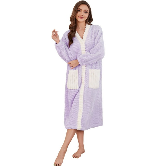 HEARTNICE Womens Plush Robe, Lightweight Fluffy Bathrobe Button Warm ...