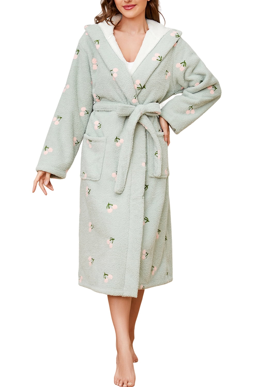 HEARTNICE Womens Plush Robes with Hood, Soft Cute Warm Fleece Bathrobe ...